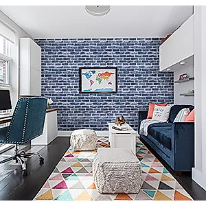 Timeet Blue Brick Wallpaper Peel and Stick Wallpaper 17.7" x 118.11" Self-Adhesive Removable Brick Textured Wallpaper Waterproof Backplash Living Room Wall Decor
