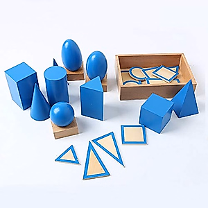 ZZKOKO Large 3D Shapes Geometric Solids Wooden Montessori Toys Math Games Toys Blocks - Math Manipulatives Geometry Set Geo Blocks for Kids Preschool Learning Toys| Elementary Homeschool Supplies