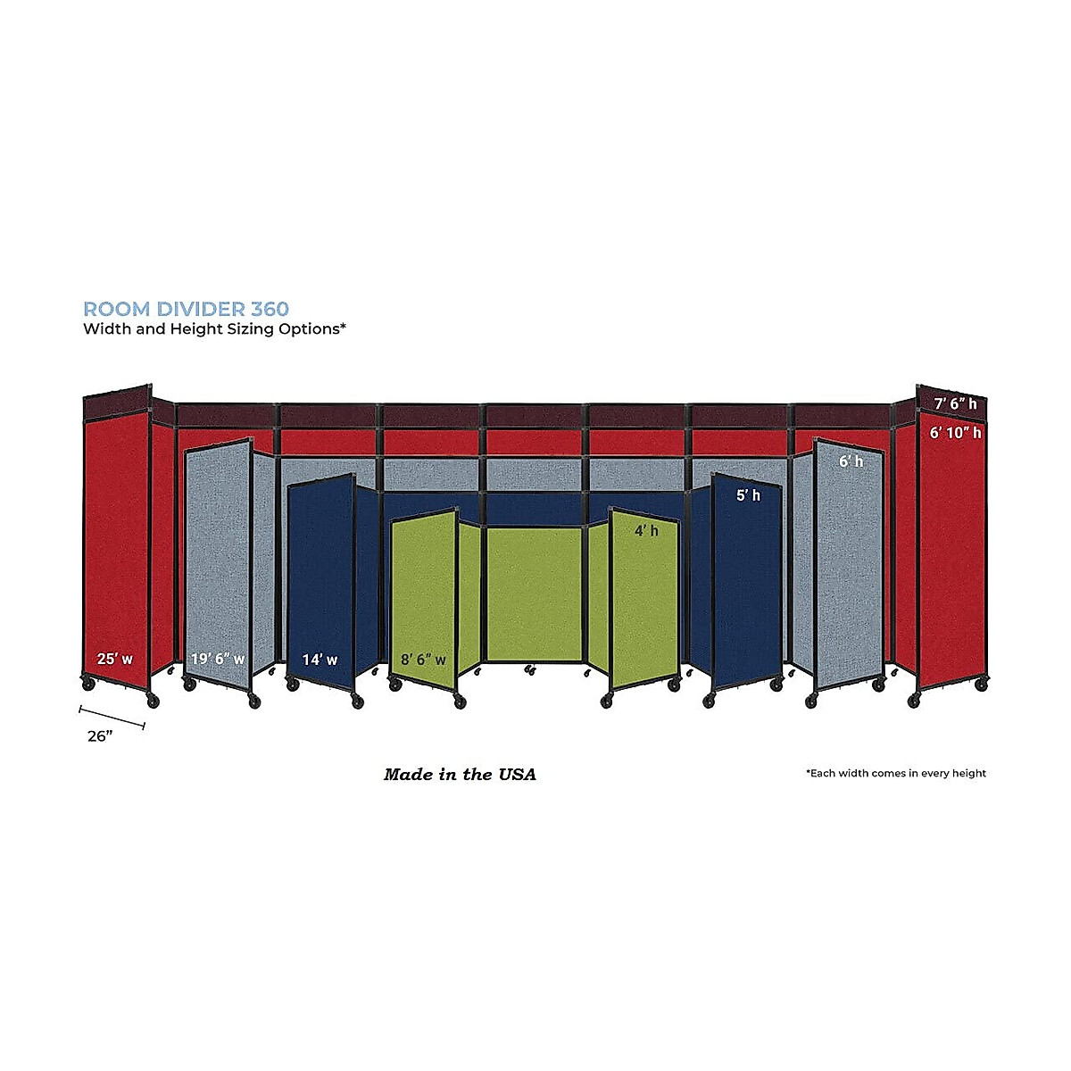 Versare Room Divider 360 Portable Wall Partition | Folding Panels | Large Freestanding Divider | Locking Wheels | Temporary Room Separator