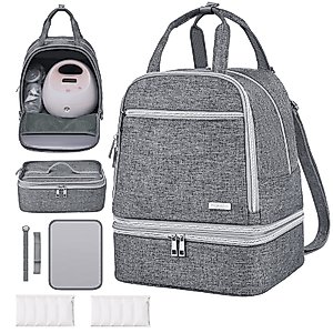 DERJUNSTAR Spectra Pump Bag, Breast Pump Backpack, Mini Pumping Bags with Pockets for Working Mom, Compatible with Spectra S1, S2, Grey