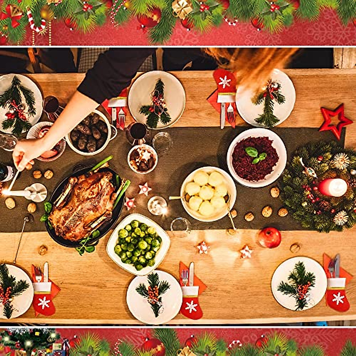 Amytalk 24 Pack Christmas Mini Stockings Tableware Holders Christmas Socks Decorations Spoon Fork Bag Candy Pouch Bag for Xmas Party Tree Dinner Table Home Ornaments