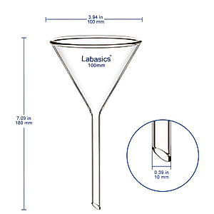 Labasics 2-Pack Glass Heavy Wall Funnel Borosilicate Glass Funnel, Short Stem 100 mm Diameter, 100 mm Stem Length