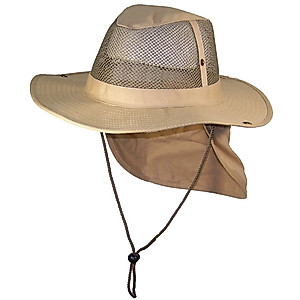 Tropic Hats Summer Wide Brim Mesh Safari/Outback W/Neck Flap & Snap Up Sides - Khaki XXXL