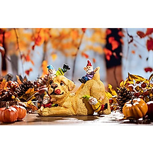 TERESA'S COLLECTIONS Dog and Gnome Garden Sculptures & Statues Outdoor, Funny Gnomes Garden Art Outdoor Decor Garden Gift Garden Decor for Outside Lawn Yard Patio Home Decoration 9 inch