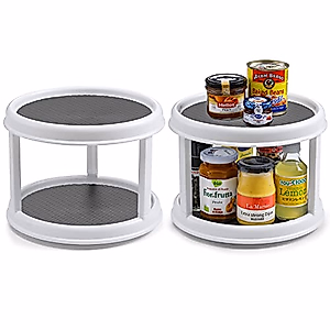 2 Set, 2 Tier 10" Turntable Lazy Susan Organizers for Cabinet, Rotating Spice Rack Spinner - Pantry, Medicine Organization and Storage, Kitchen, Fridge, Bathroom, Vanity Countertop Spinning Organizing