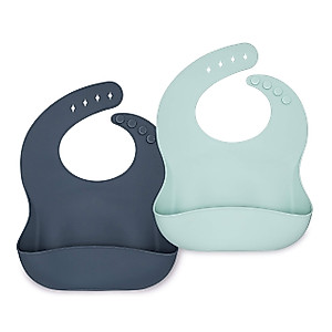 AVA + OLIVER Silicone Bib Set - Adjustable Waterproof Bibs - Set of 2 (Blue Skies)