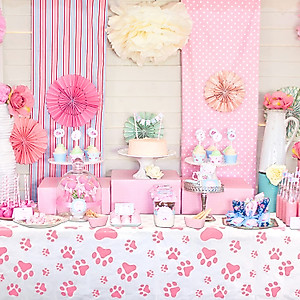 KEFAN 4 Pack Puppy Dog Pet Paw Print Plastic Tablecloth Table Cover Pink Paw Birthday Party Decorations Dog Party Decorations, Puppy Party Supplies for Dog Cat Birthday Party (51 Inch x 86 Inch) (4)