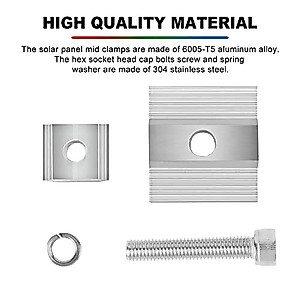 Solar Panel Mid Clamps Panel with Hex Socket Head Cap Bolts Spring Washer and Slider Nut Solar Mid Clamp for Solar Panel Mounting,4 Sets