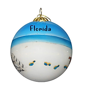 Blown Glass Christmas Ornament | Beach Chairs Life Guard Stand | Hand Painted Inside | Original Art | Includes Gift Box