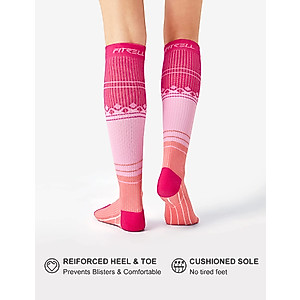 FITRELL 3 Pairs Compression Socks for Women and Men 15-20mmHg-Muscle Circulation Support Socks for Travel, Nurse, Knee High Socks, Pink+Purple+Blue L/XL