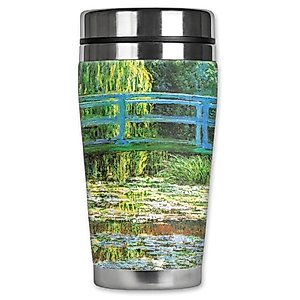 Mugzie Monet Japanese Footbridge Travel Mug with Insulated Wetsuit Cover, 16 oz, Black