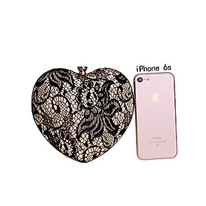 Womens Lace Evening Bag Party Clutch Purse Elegant Heart Shape Wedding Handbag Black