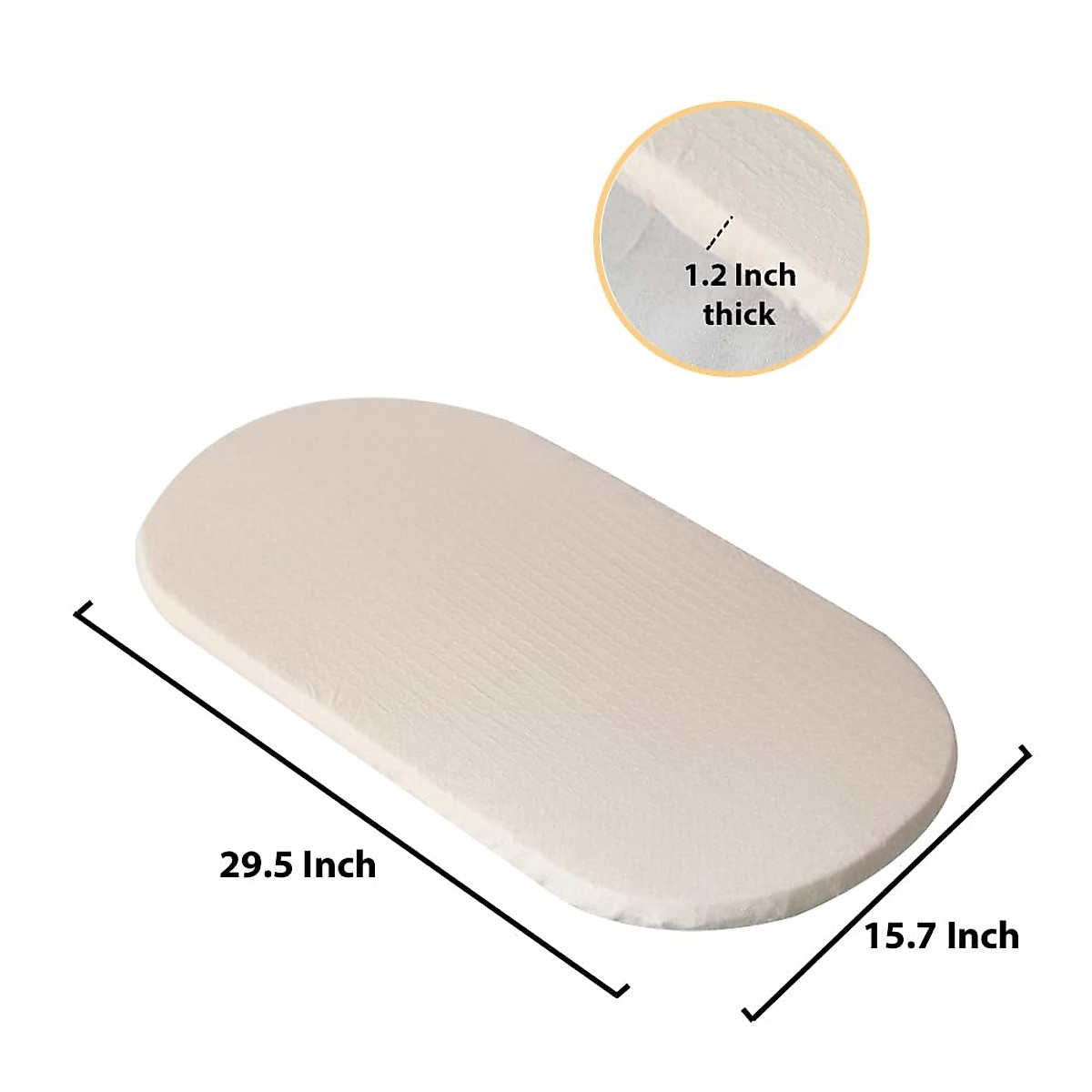 ICEBLUE HD Baby Cradle Mattress Pad Oval Crib Bassinet Foam Mattress with Removable Organic Cotton Cover and Waterproof Pad Liner