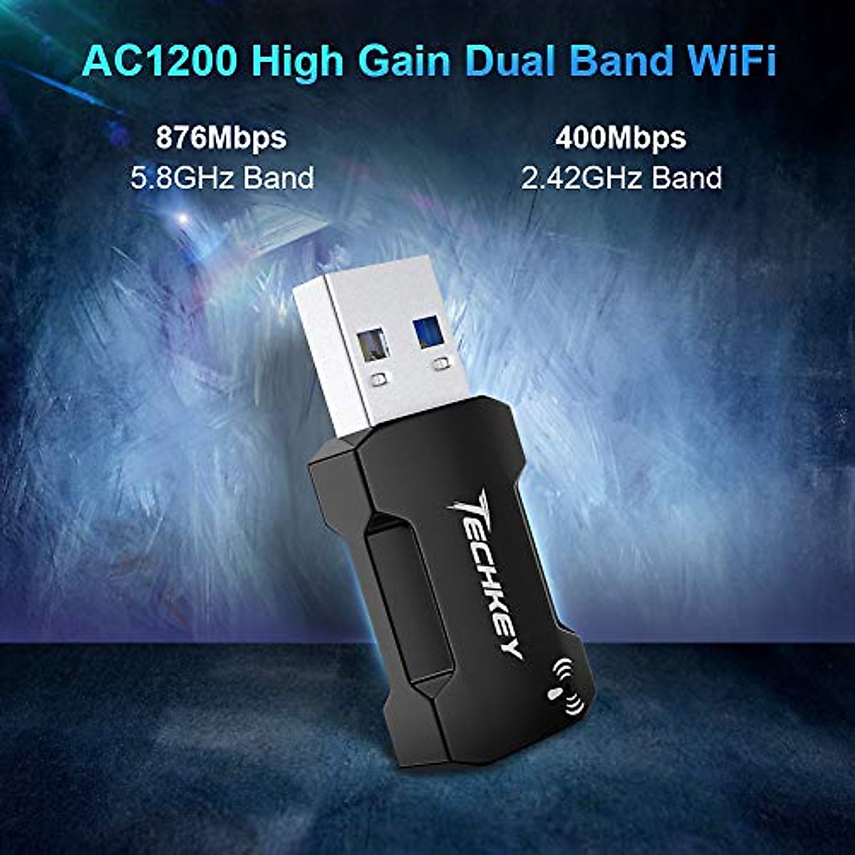 USB WiFi Adapter 1200Mbps for PC, Techkey Mini Wireless Network Adapter USB 3.0 WiFi 802.11 ac with Dual Band 2.4GHz/300Mbps, 5GHz/866Mbps for Desktop Laptop Windows XP/7/8/8.1/10/ Mac OS