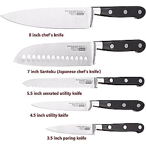 Cooks Standard 6-Piece Stainless Steel Knife Set with Expandable Bamboo Block for Extra Slots