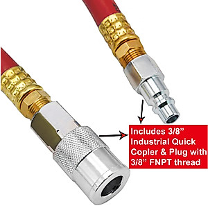 YOTOO Air Hose 1/2 in. x 50 ft, 300 PSI Hybrid Air Compressor Hose, Heavy Duty, Lightweight, Kink Resistant, All-Weather Flexibility with Bend Restrictors, 3/8" and 1/4" Air Fittings Kit, Red