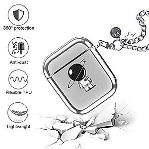 Cute Astronaut Space for AirPods Case with Keychain and Necklace, Soft TPU Plated Shockproof Protective Cover for Women Girls Compatible with Apple AirPods 1&2