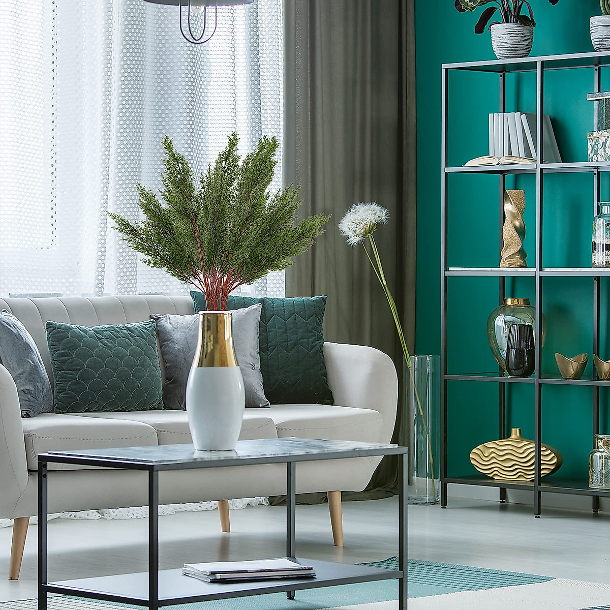 INIFLM 10Pcs Artificial Cypress Branches,16.5in Faux Long Stem Cedar Sprigs Fake Greenery Pine Picks for DIY Garland Wreath Christmas Embellishing and Home Garden Decoration, Green