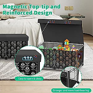 VSTM Toy Storage Box, Toy Chest Organizer for Girls Boys, Collapsible Extra Large Metal Toy Storage Bins with Wheels & Lid, Kids Toy Storage Containers Baskets for Playroom, Nursery (1 Pack, Black)