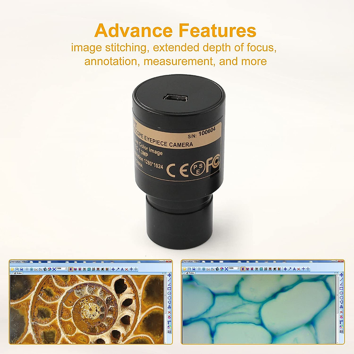 Swift Compound Trinocular Microscope SW380T,40X-2500X Magnification,Siedentopf Head,Two-Layer Mechanical Stage,with 1.3mp Camera and Software Windows/Mac Compatible