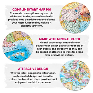 NOWMAP AquaShield Double-Sided World and USA Map Waterproof 2 Wall Map Set 24x36 - Folded Edition with (Pin Stickers)