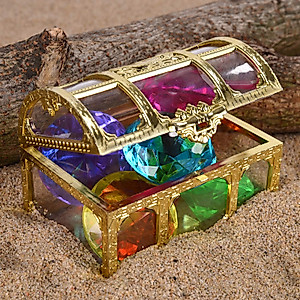 Diving Gem Pool Toy 6 Big Colorful Diamonds Set with Treasure Pirate Box Summer Swimming Toys Dive Throw Underwater for Use Treasures Gift Sets (golden)