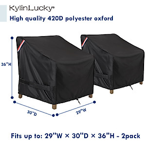 KylinLucky Patio Furniture Covers Waterproof for Chairs, Lawn Outdoor Chair Covers Fits up to 29 W x 30 D x36 H inches 2 Pack Black