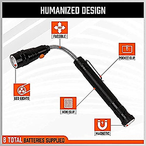 HORUSDY 3PCS Telescoping Magnetic Pickup Tool with LED Lights, 16lb Pick Up Rod, 360 Swivel Adjustable Inspection Mirror, Gadget Tool for Men