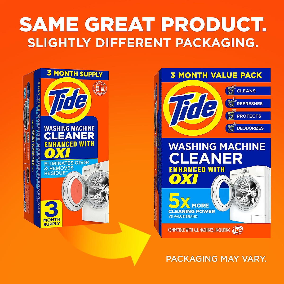 Washing Machine Cleaner by Tide, Washer Machine Cleaner with Oxi for Front and Top Loader Washer Machines, Deep Cleaning Odor Eliminator, 3 Month Supply