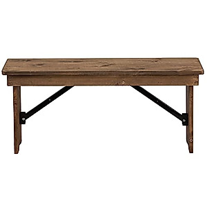 Flash Furniture HERCULES 40" x 12" Antique Rustic,Solid Pine Folding Farm Bench