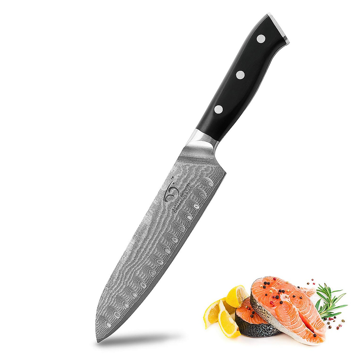 Santoku Knife 7 Inch, YanXuan Series Professional Kitchen Knife Forged with VG10 Super Steel 67-Layer Damascus, Non-slip ABS Ergonomic Triple Rivet Handle, Razor Sharp Lightweight Multipurpose