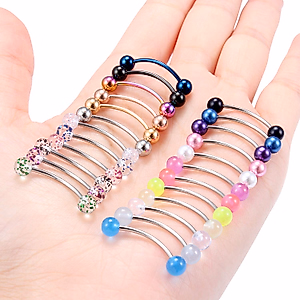 Ftovosyo 24PCS 16G Surgical Steel Snake Eyes Tongue Ring Curved Barbell Snake Bite Piercing Jewelry for Women Men Silver-Tone Rose Gold Black Rainbow Glow in The Dark 16mm 5/8 inch