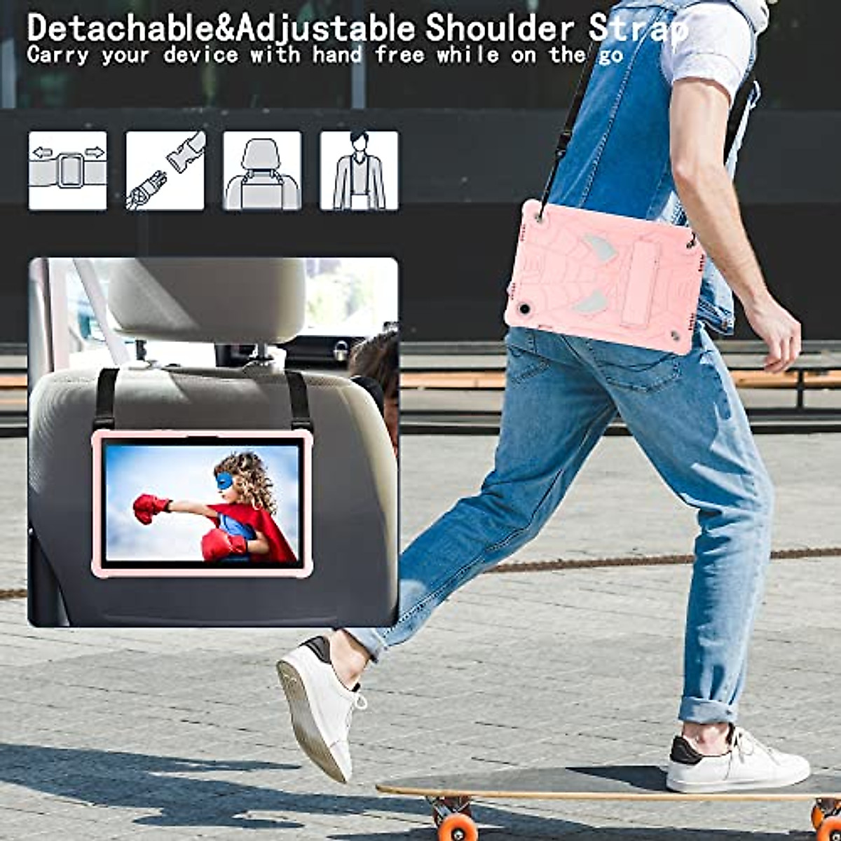 Tablet Case Cover Tablet Children's Case for Samsung Galaxy Tab A8 10.5" X200 / X205 (2021),Protective Cover Shockproof and Resistant Case with Built-in Holder+Shoulder Strap Full Protective Case (Co