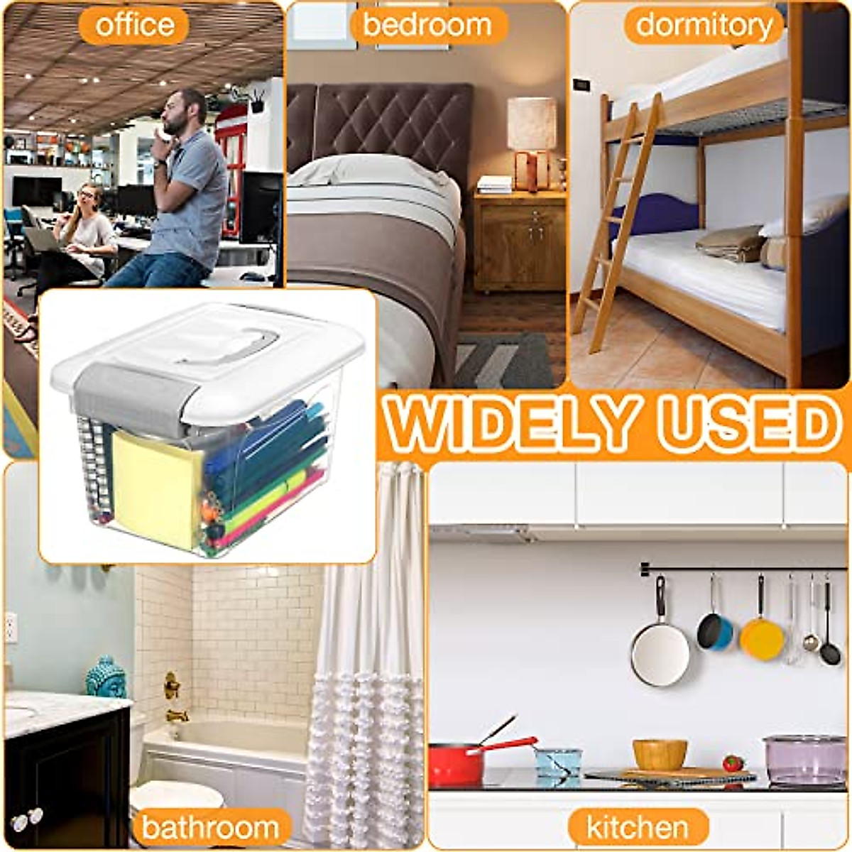 8 Pcs Storage Latch Bin with Lids 8 Qt Clear Plastic Lidded Organizer Bins with Handle Stackable Storage Latching Containers for Home Shelf Office Closet Organize Clothes Toys Snacks Crafts