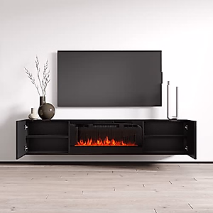 Meble Furniture Cali EF Wall Mounted Electric Fireplace Modern 72" TV Stand - Black