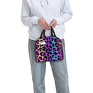 Echoserein Leopard Neon Animal Print Lunch Bag Insulated Lunch Box Reusable Lunchbox Waterproof Portable Lunch Tote For Women Men Girls Boys
