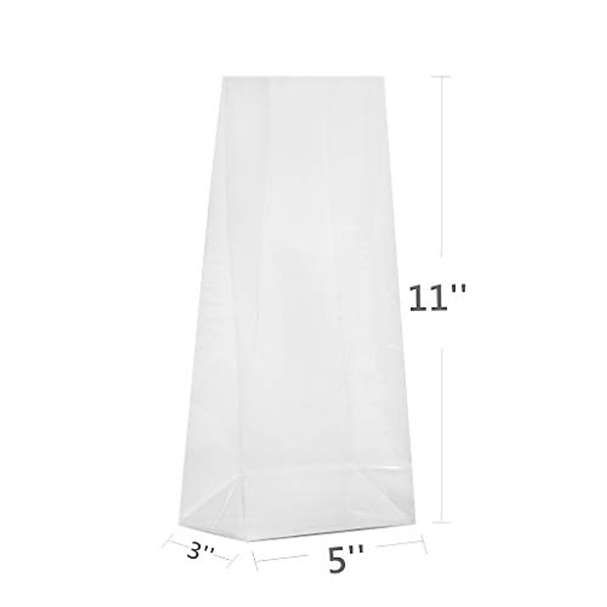 100 Clear Flat Bottomed Treat Bags with Paper Insert Twist Ties - Heat Seal Gift Wrap Polyethylene Bag for Sandwich Cookie Presenting Packaged Candy Popcorn Bakery by Quotidian (5" x 3" x 11")