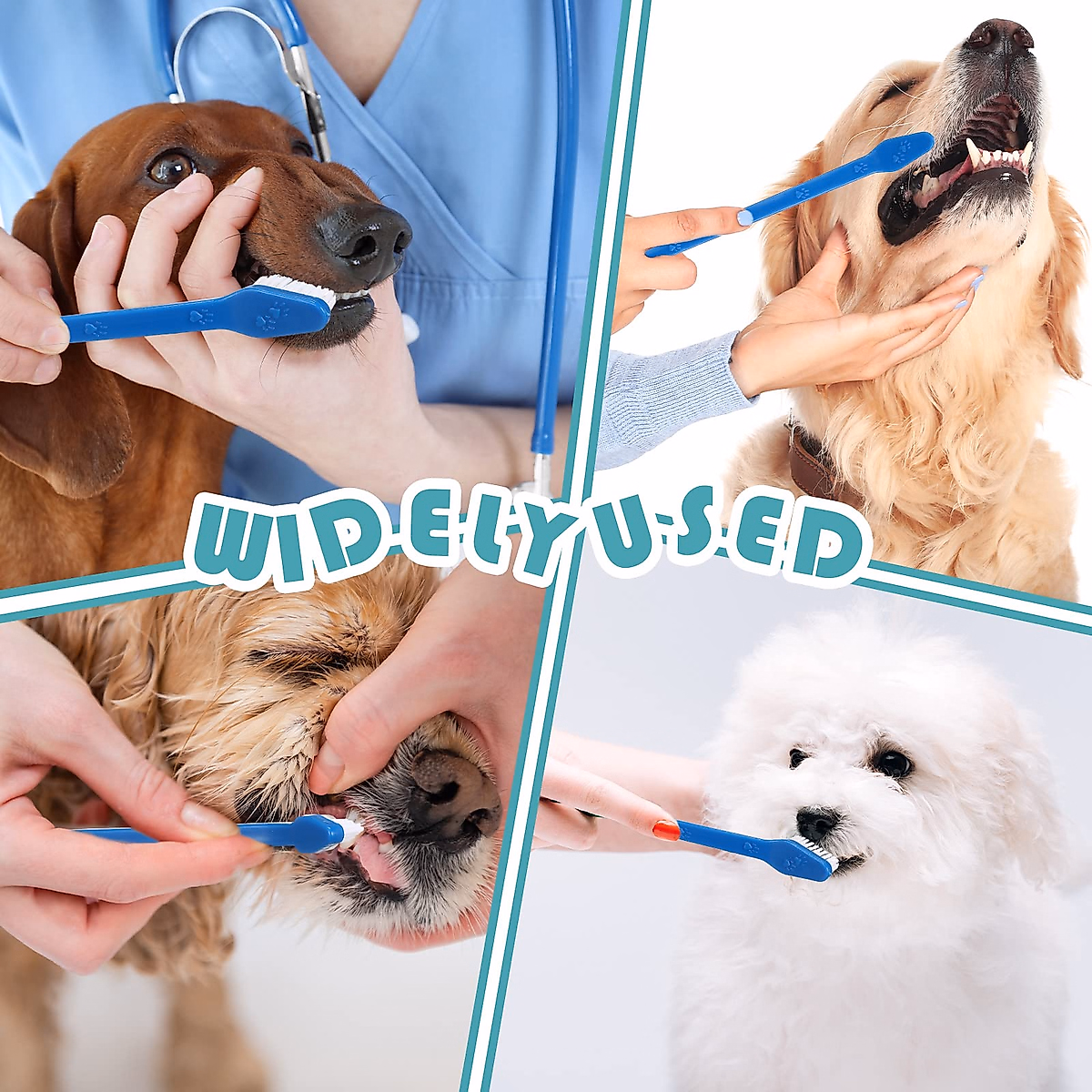 Gerrii 200 Pcs Dog Toothbrush Double Headed Dog Pet Toothbrush Long Handle Dog Tooth Brushing Kit Soft Bristles Pet Toothbrush for Dogs Cat and Most Pets Teeth Cleaning Dental Oral(Blue)