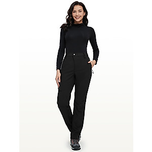 Cycorld Women's-Ski-Snow-Pants, Fleece Lined Water Resistant Windproof Pants Winter Hiking Softshell Pants for Women(Black,X-Large)