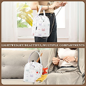 ElliTarr Crochet Bag Yarn Bag with Handle Portable Knitting Project Bag Travel Yarn Storage Organizer Holder Case Cute Cat White