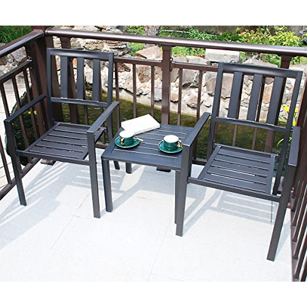 SAILARY Stackable Patio Dining Chairs, Outdoor Metal Chairs with Armrest Support 325lbs, Set of 4…