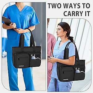 TORIBIO Nurse Tote Bag, Small Multi Pocket Shoulder Bags with Padded Laptop Sleeve, Portable Storage Bag Tote Bag, Home Care Nursing Bag Clinical Bag for Work