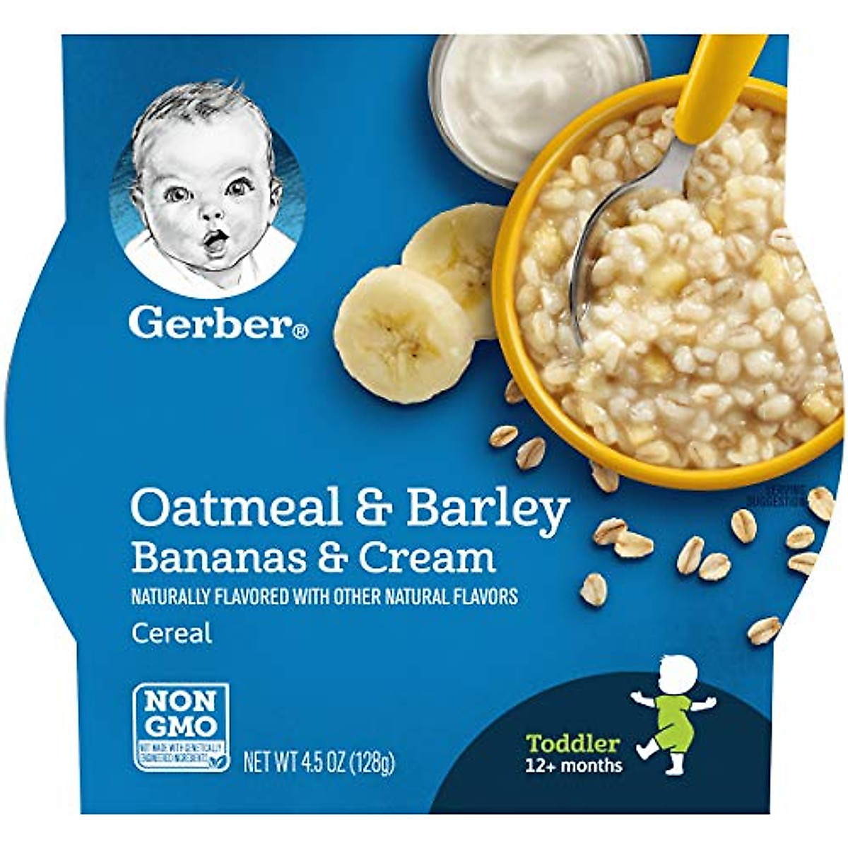 Gerber Breakfast Buddies Toddler Cereal, Oatmeal & Barley Bananas & Cream Cereal, Non-GMO Whole Grain Oats, Yogurt & Real Fruit, For Toddlers, 4.5 OZ (Pack of 4)