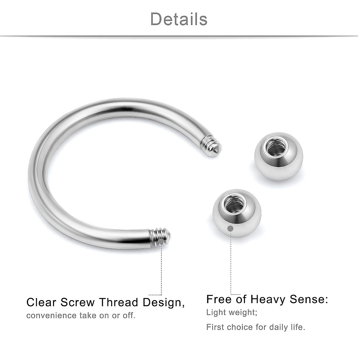 SCERRING 6 Pairs 16G Stainless Steel Horseshoe Septum Ring Nose Rings Hoop Helix Daith Cartilage Tragus Earrings Lip Body Piercing Jewelry Opal 8mm Silver