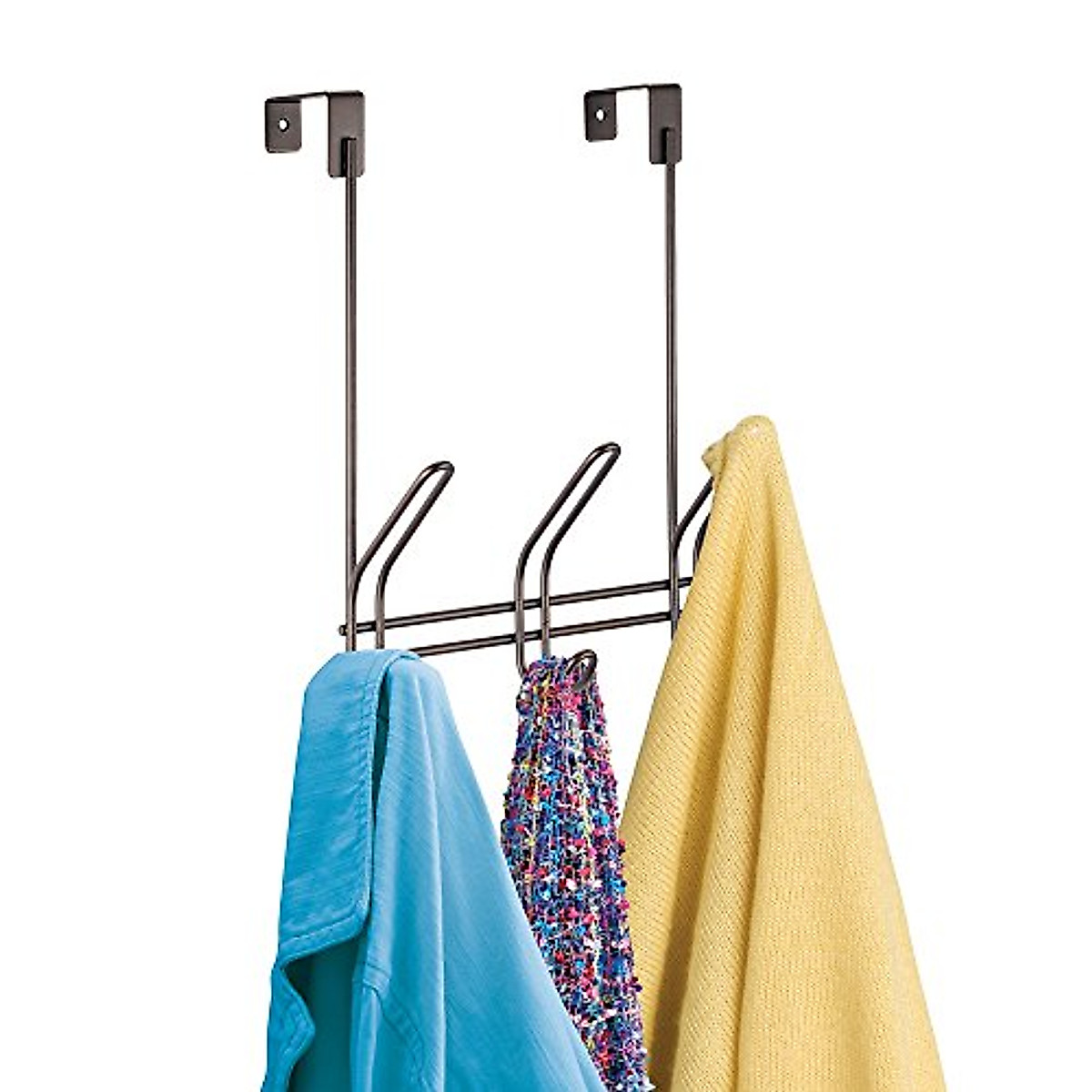 iDesign Classico Metal Over the Door Organizer, 3-Hook Rack for Coats, Hats, Robes, Towels, Bedroom, Closet, and Bathroom, 5" x 8.25" x 12.5" - Bronze