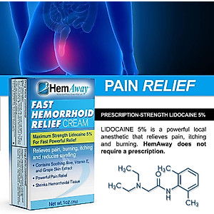 HemAway Hemorrhoid Relief Cream, Patented hemorrhoid Cream with 5% Lidocaine