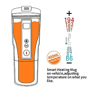 EAST MOUNT Smart Temperature Control Travel Coffee Mug Electric heated Travel Mug 12V Stainless Steel Tumbler Smart Heating Car Cup Keep Milk Warm LCD display Easily Washing Safe for use (Black)