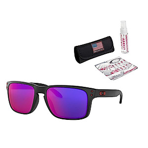 Oakley Holbrook Sunglasses (Matte Black Frame / Positive Red Iridium Lens) with USA Flag Lens Cleaning Kit