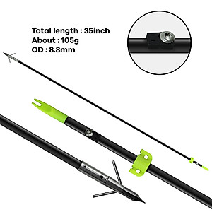 HBG 6Pcs 34'' Solid Fiberglass Fishing Arrows 8mm Bow Fishing Arrows with Points Archery Fish Arrows for Compound Bow and Recurve Bow Hunting Fishing