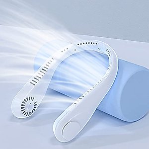 Leafless Hanging Neck Fans - Portable Hands Free Bladeless Fan with 3 Speed Adjustable Strong Wind&No Hair Twisting&Short Charging&Long Use Time for Traveling Outdoor (White), 9.45x6.69x2.4in